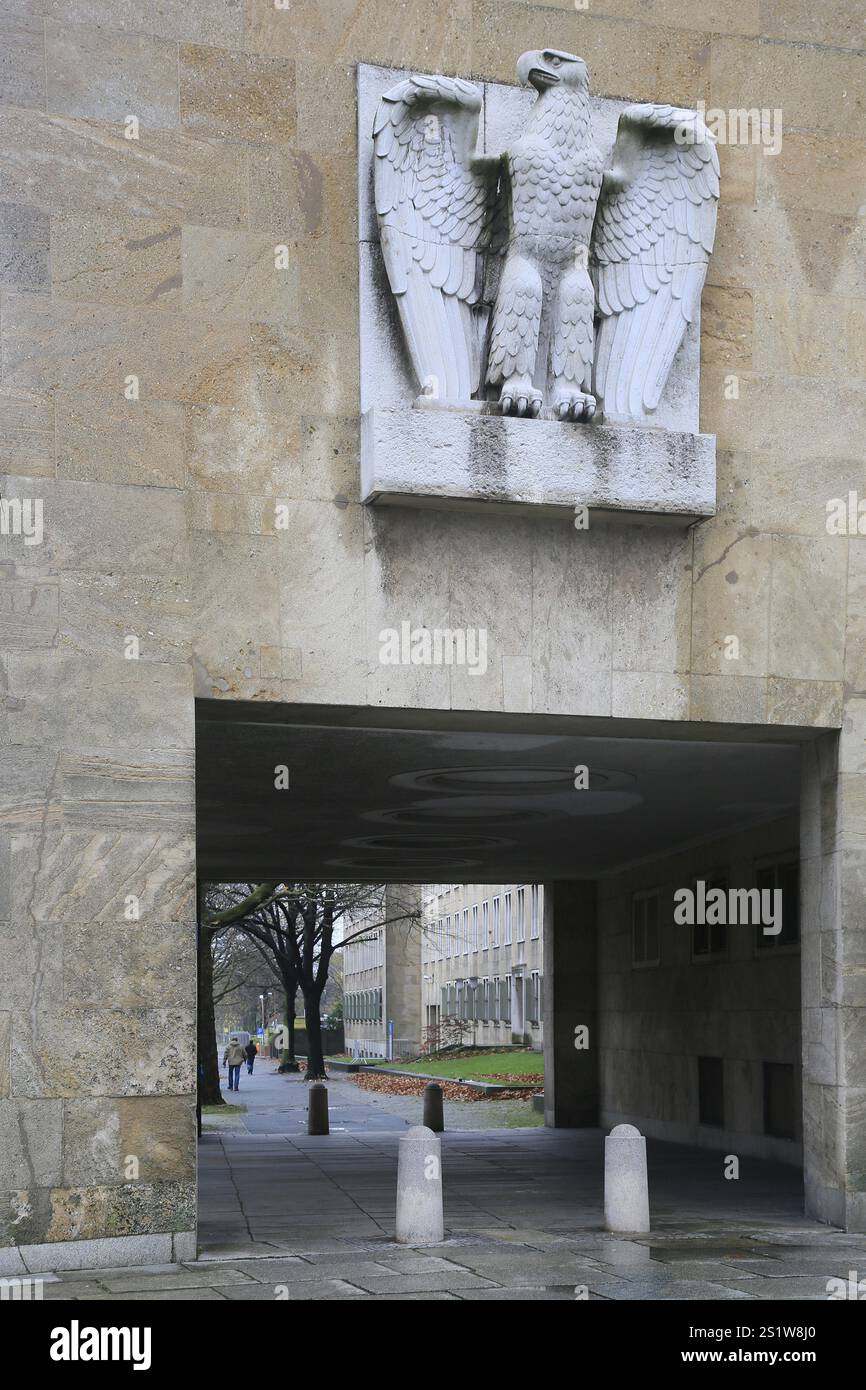 Reich eagle on the facade, neoclassical former Berlin Tempelhof Airport ...