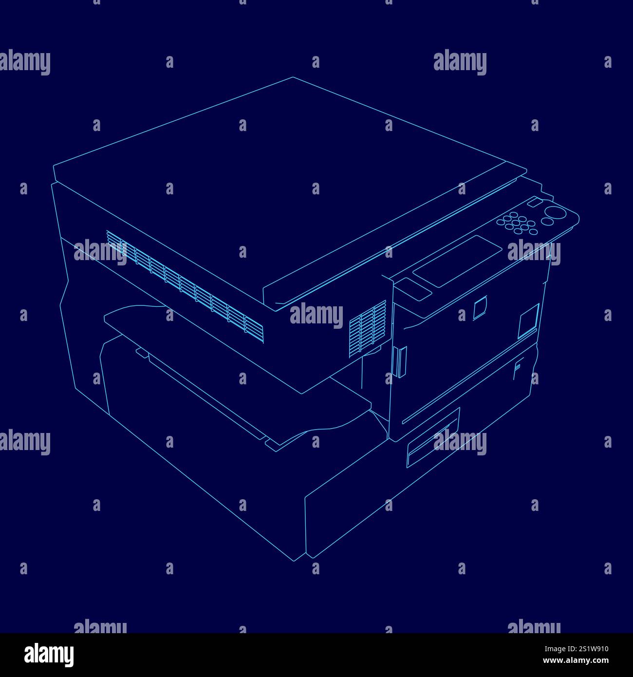 Blue printer with a keyboard. The printer is a HP brand. The printer is ...