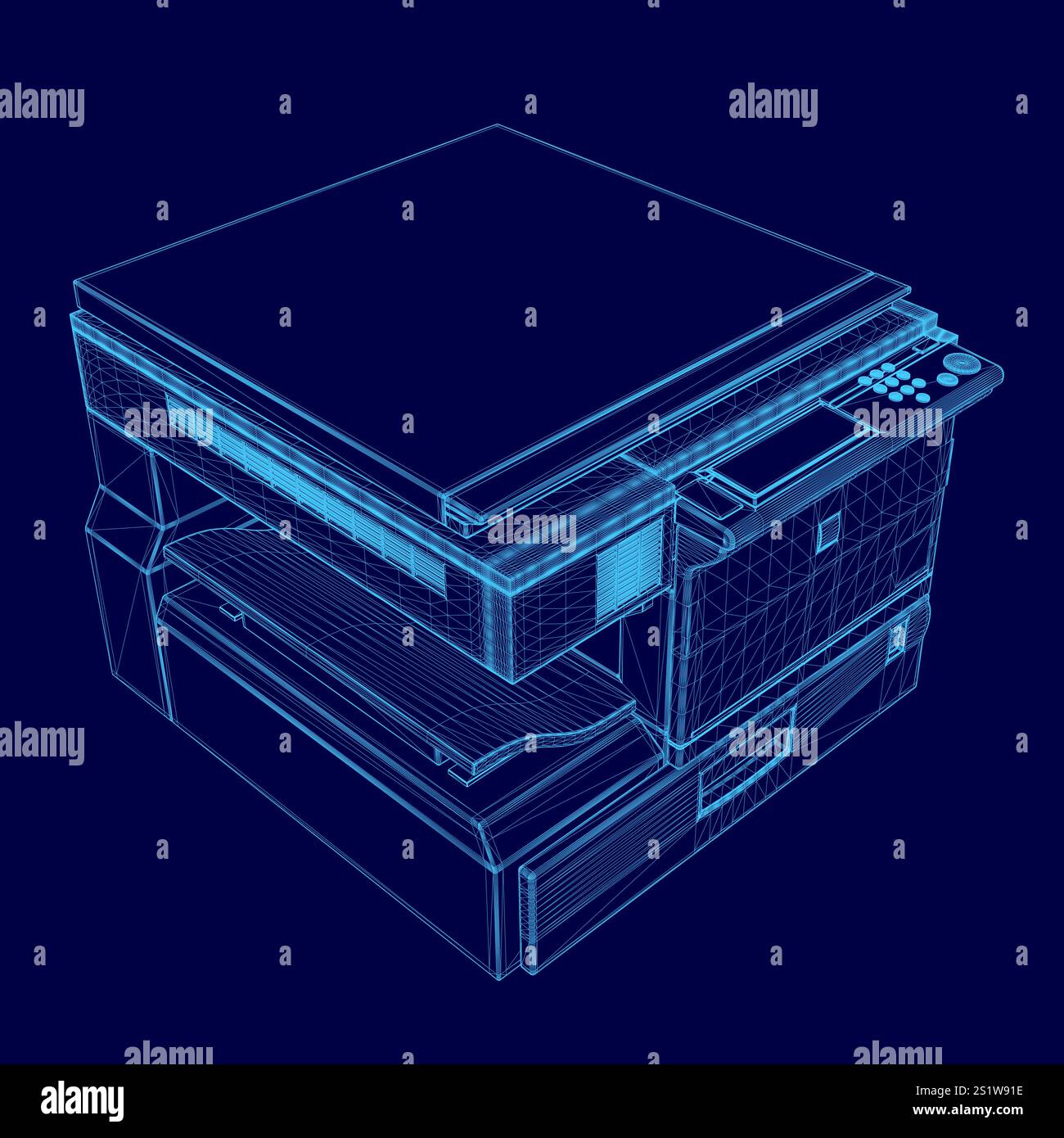 Blue printer with a blue screen. The printer is a desktop model Stock ...
