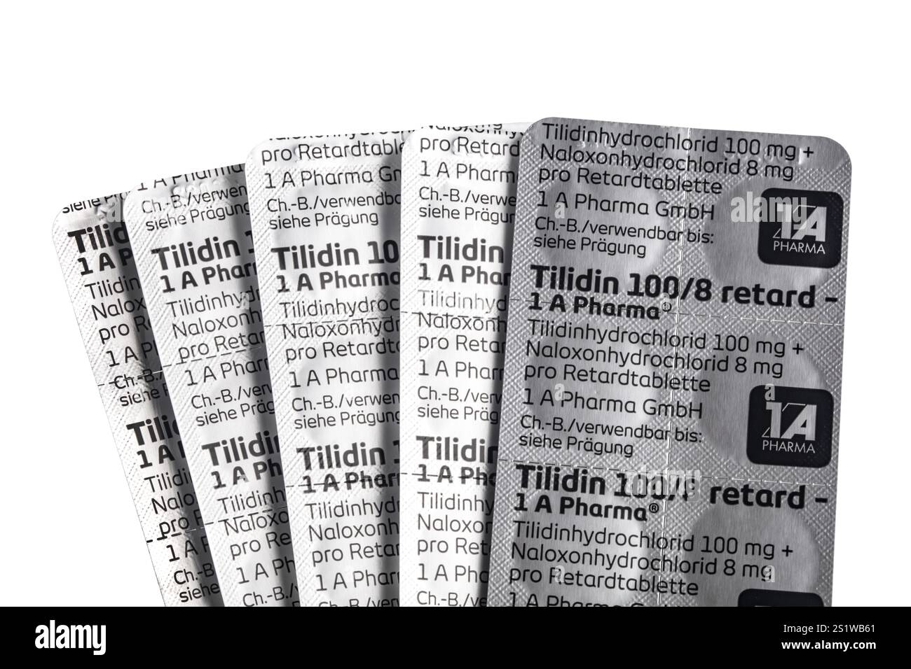 WETZLAR, Germany 2022-04-21: Blisters of TILIDIN PAINKILLER. Tilidine ...