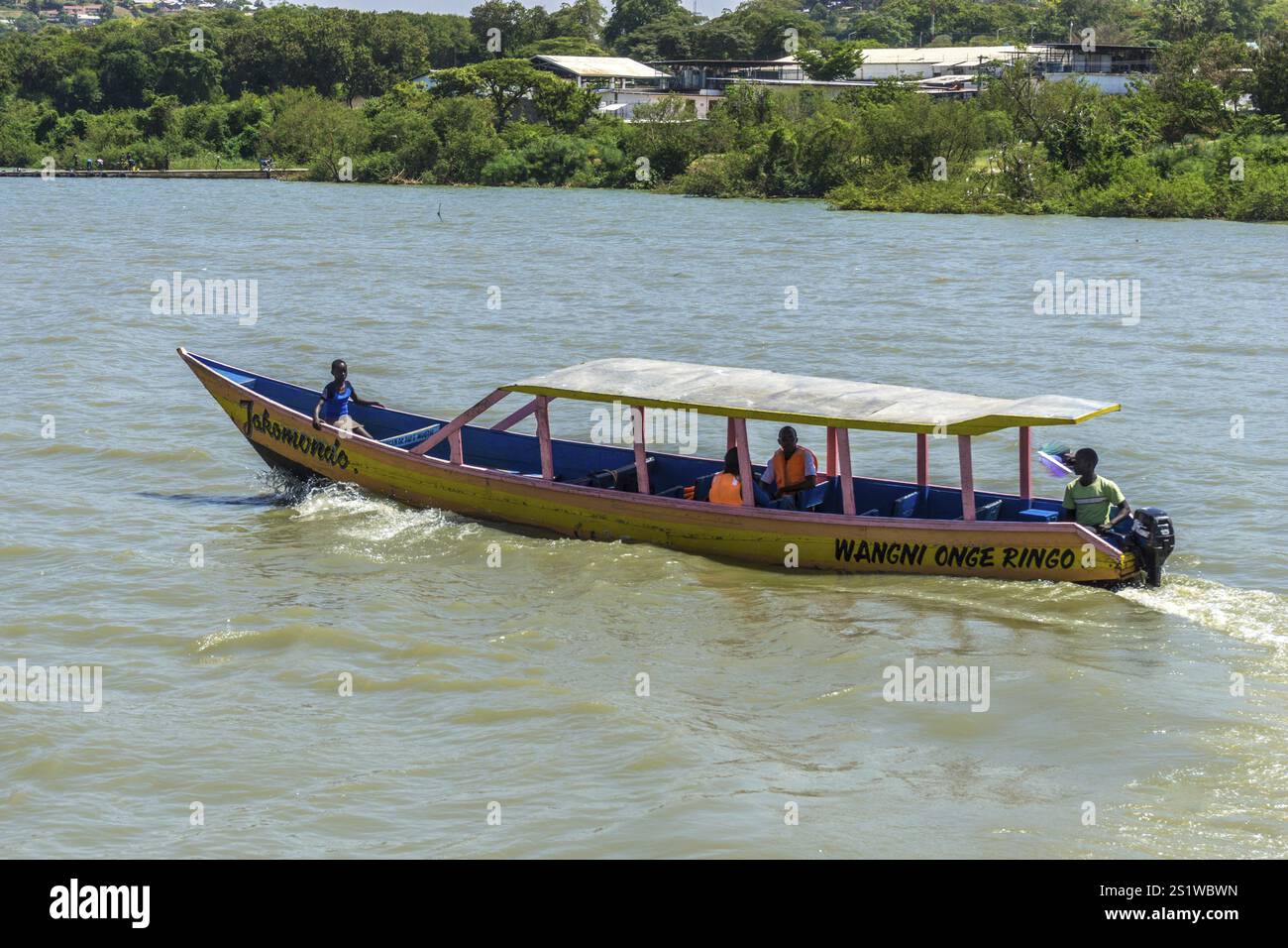 Little boat on the Victoria lake in Home Bay in Kenya. Little boat on ...