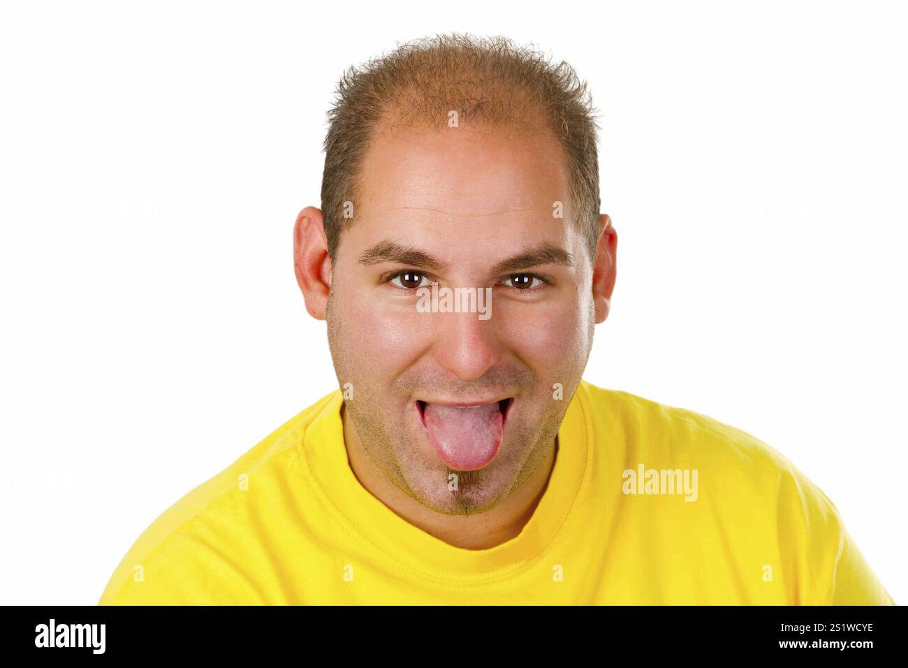 Young man sticks out his tongue - cropped on a white background Stock Photo - Alamy