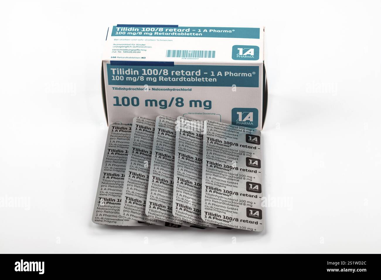 WETZLAR, Germany 2022-04-21: Box and Blisters of TILIDIN Painkiller ...