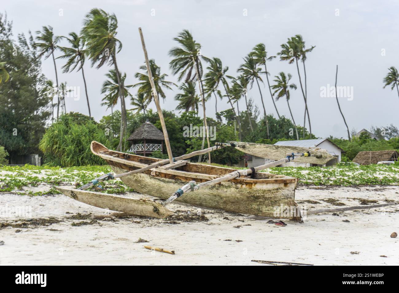 Traditional wooden boat on the white beach of Mombasa in Kenya Stock ...