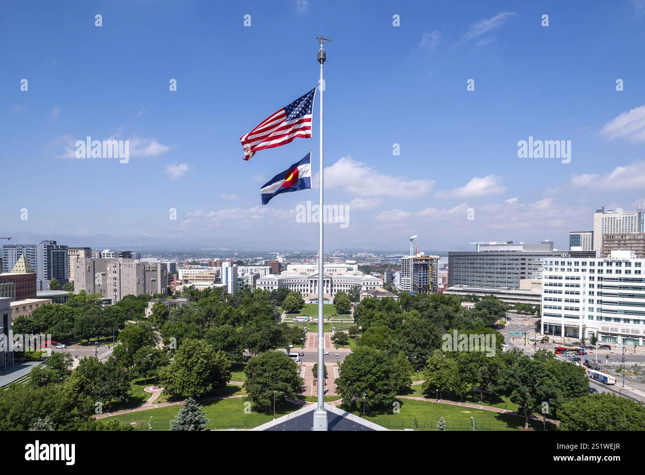 The skyline of the capital city of Denver in the state of Colorado in ...