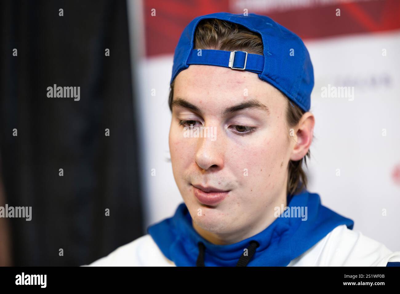 Emil Hemming of, Finland. , . is interviewed in the mixedzone after the ...