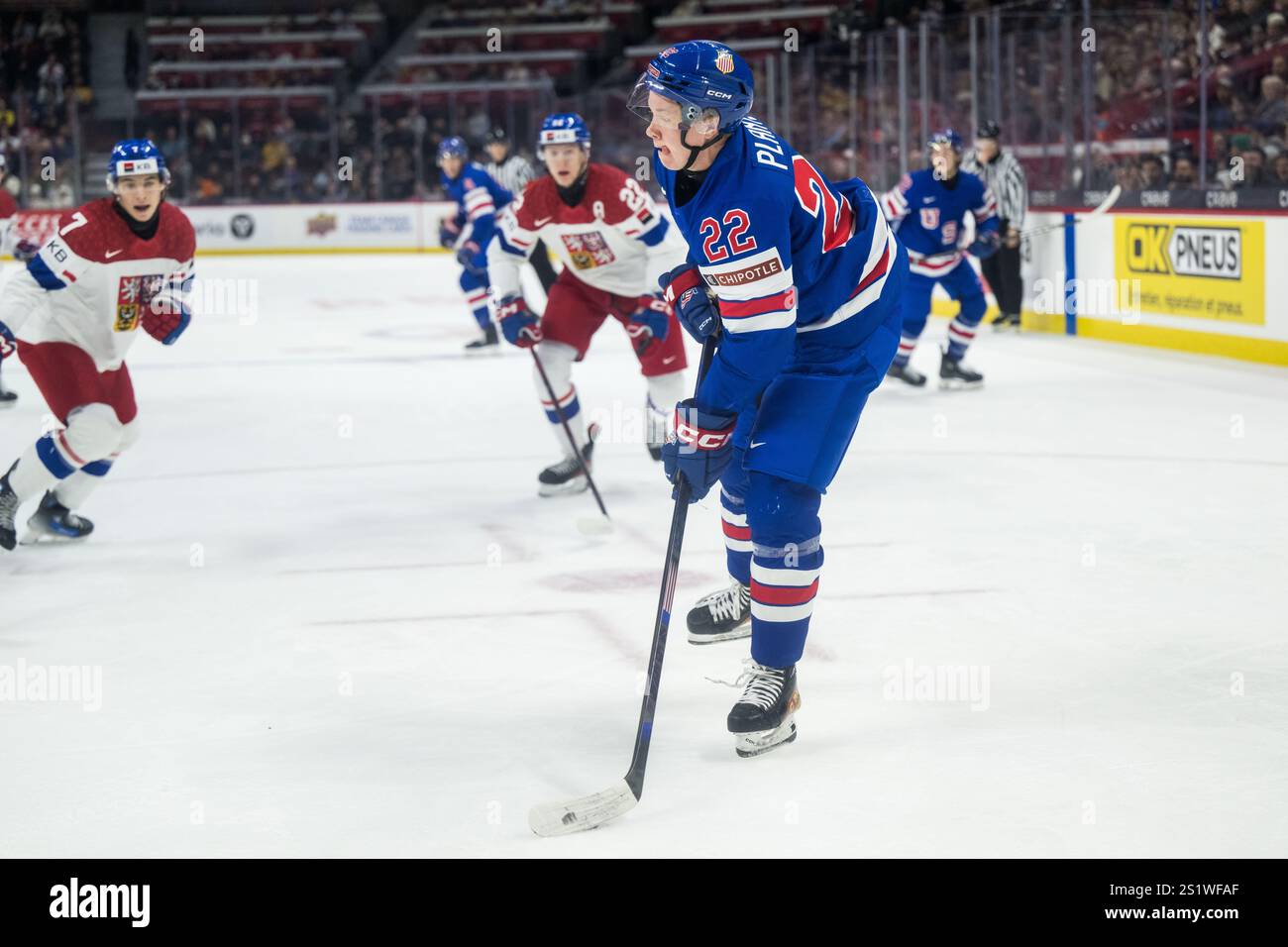 Max Plante of, USA. , . during the 2025 IIHF World Junior Championship ...