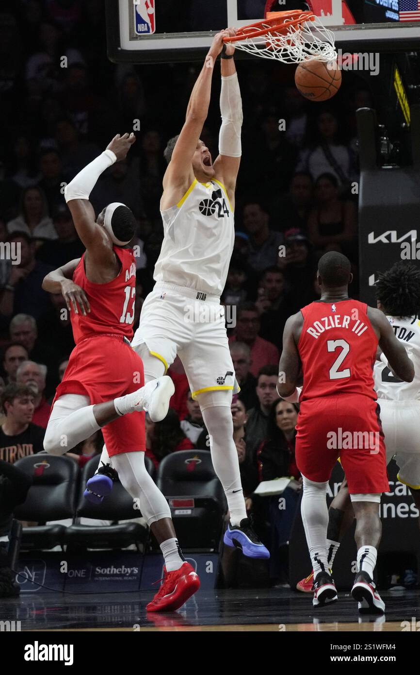 Utah Jazz center Walker Kessler (24) dunks over Miami Heat center Bam ...