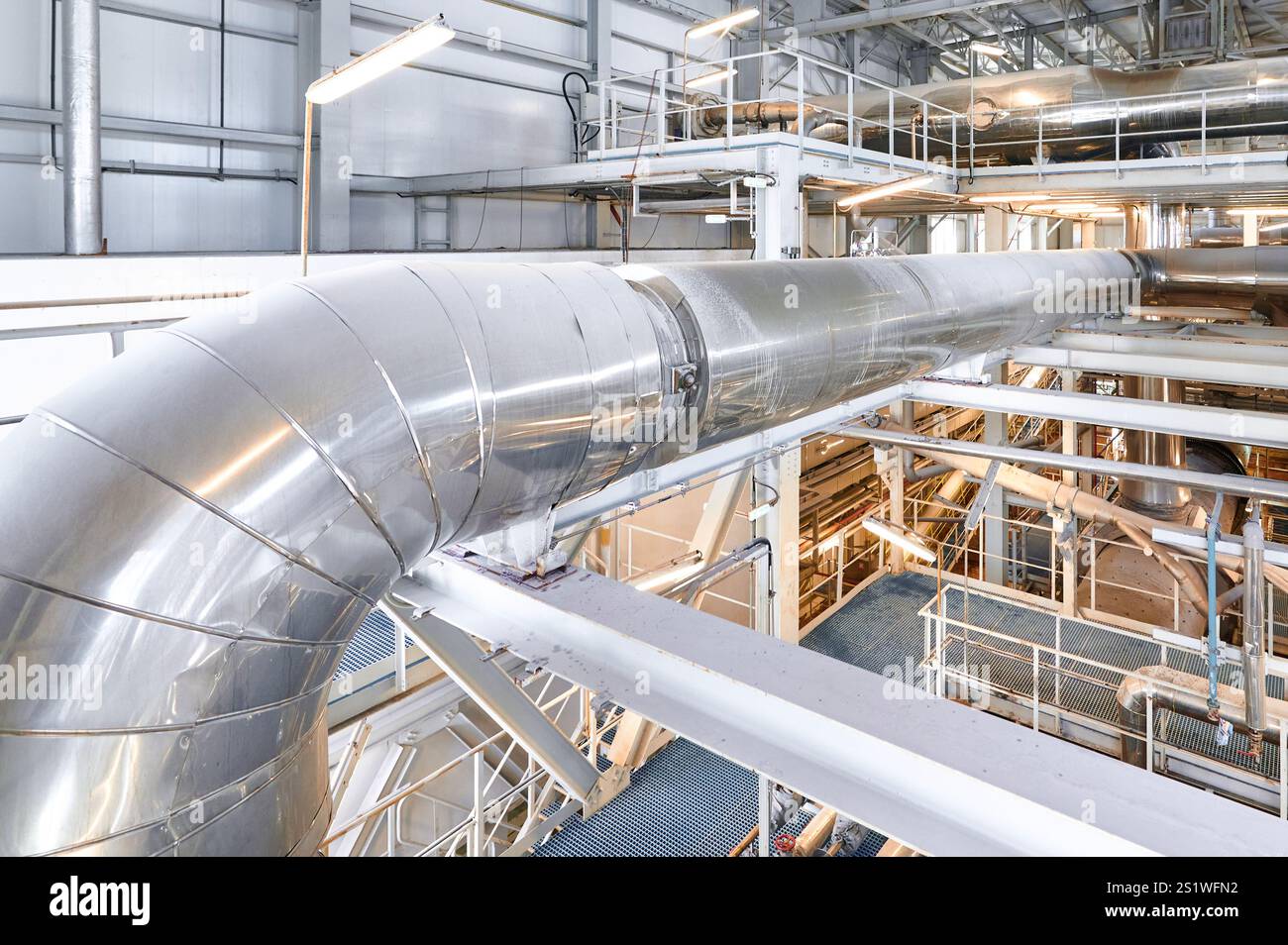 Inside a modern chemical plant featuring extensive pipelines and ...