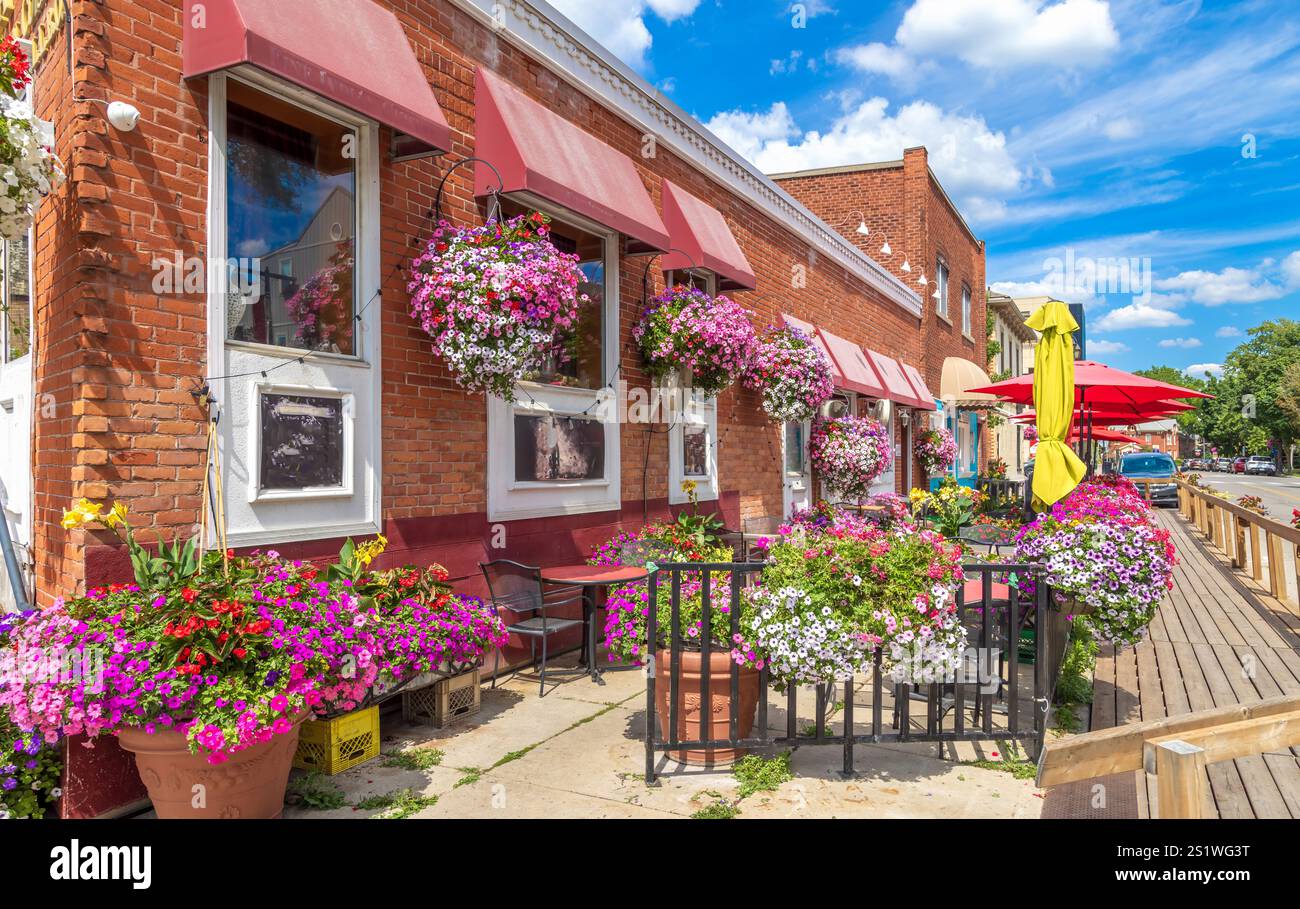 Red brick city hall with a clock tower in the scenic historic center in ...