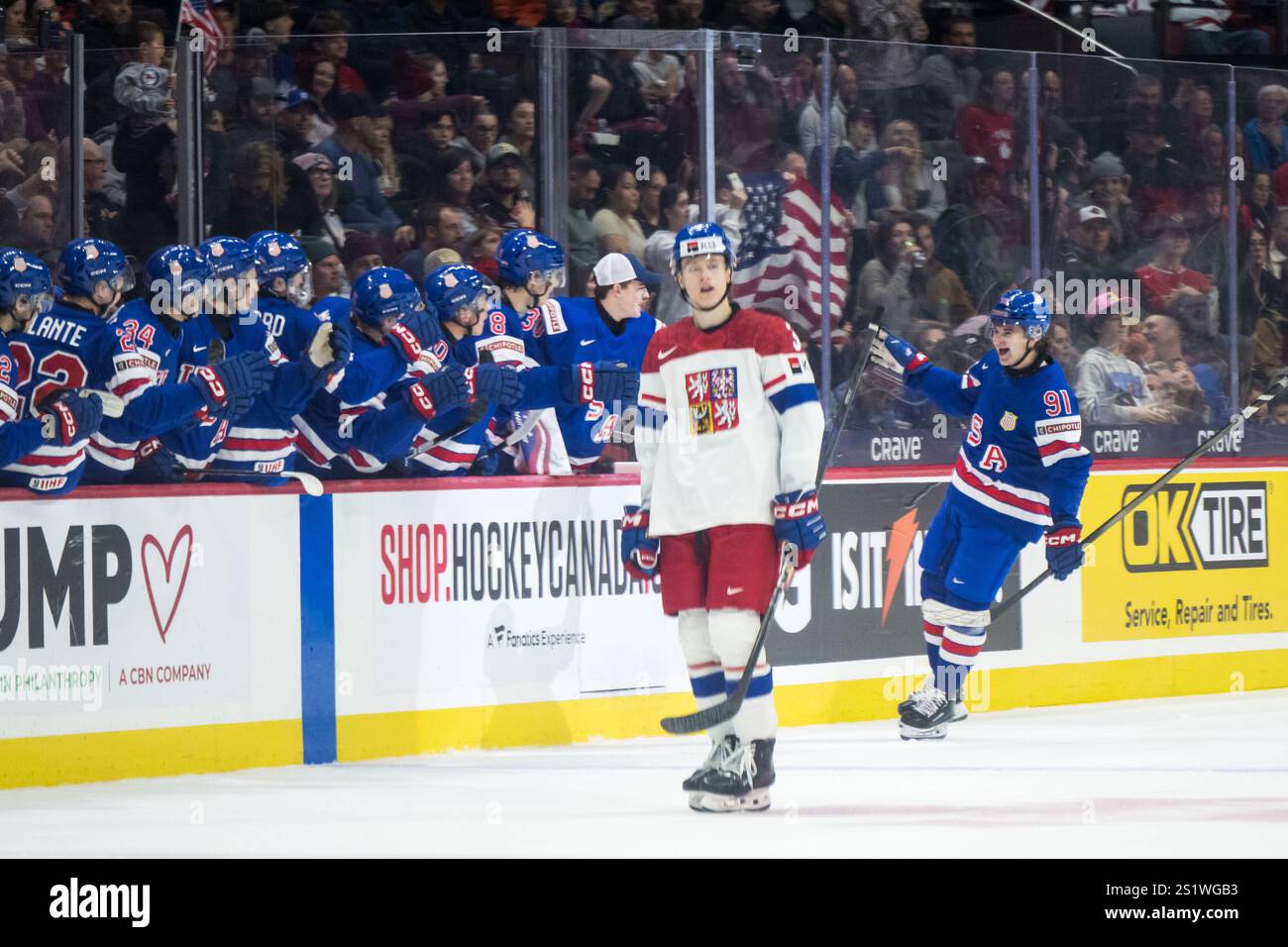Cole Eiserman of, USA. , . celebrates after 2-1 during the 2025 IIHF ...