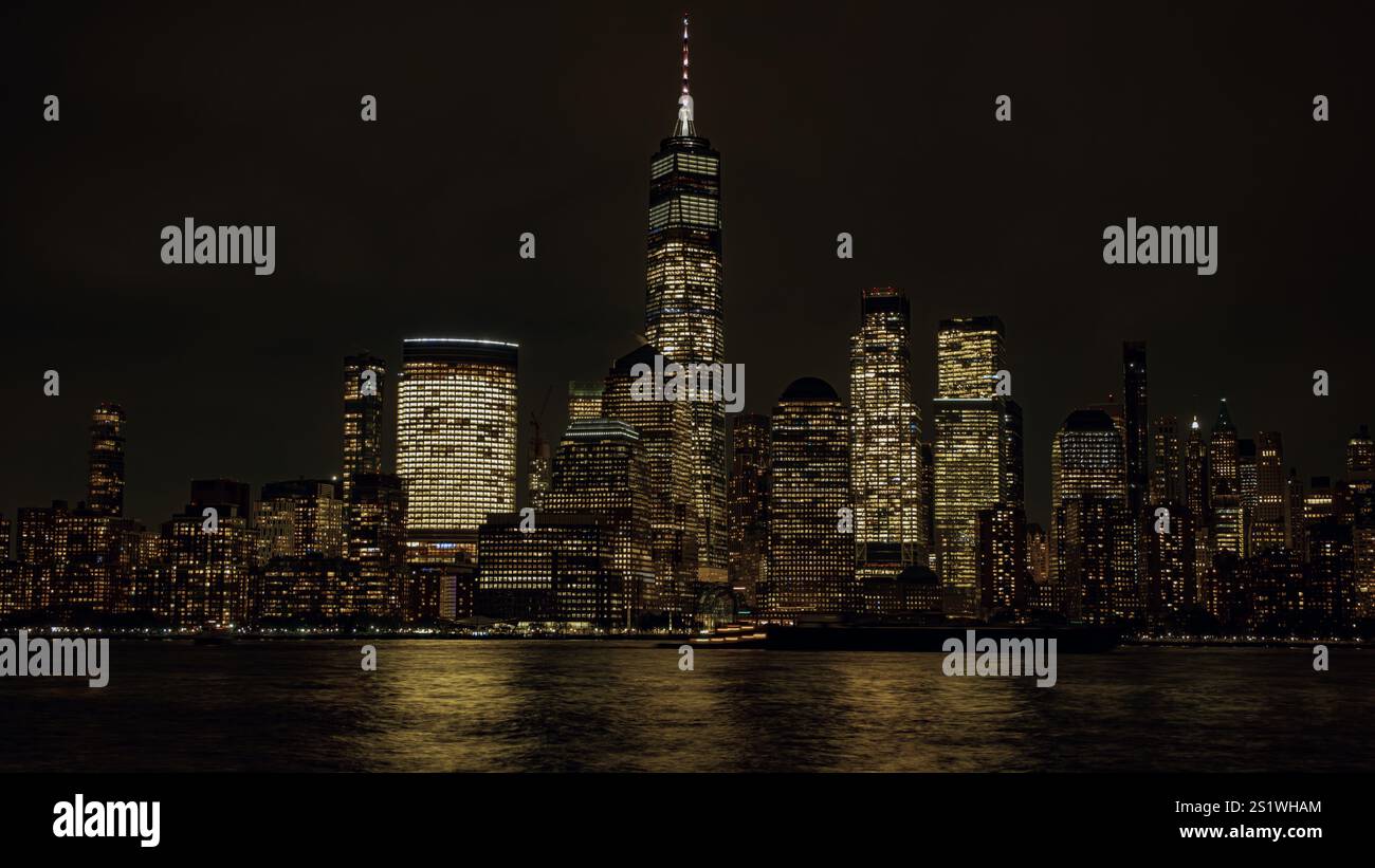 World Trade Center skyline at night. One World Trade Center at night ...