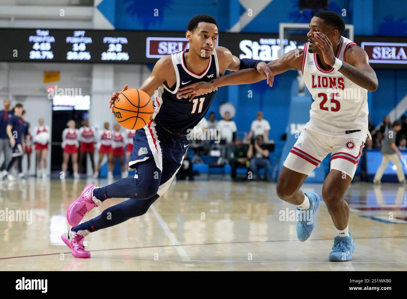 Gonzaga guard Nolan Hickman (11) dribbles against Loyola Marymount ...