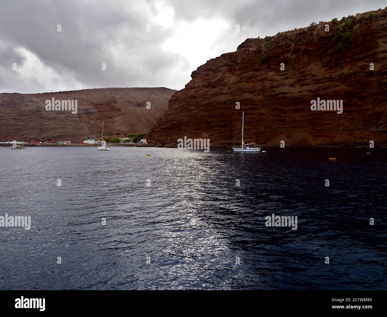 Saint Helena Sailboat Against Stunning Coastal Terrain, Atlantic Ocean ...