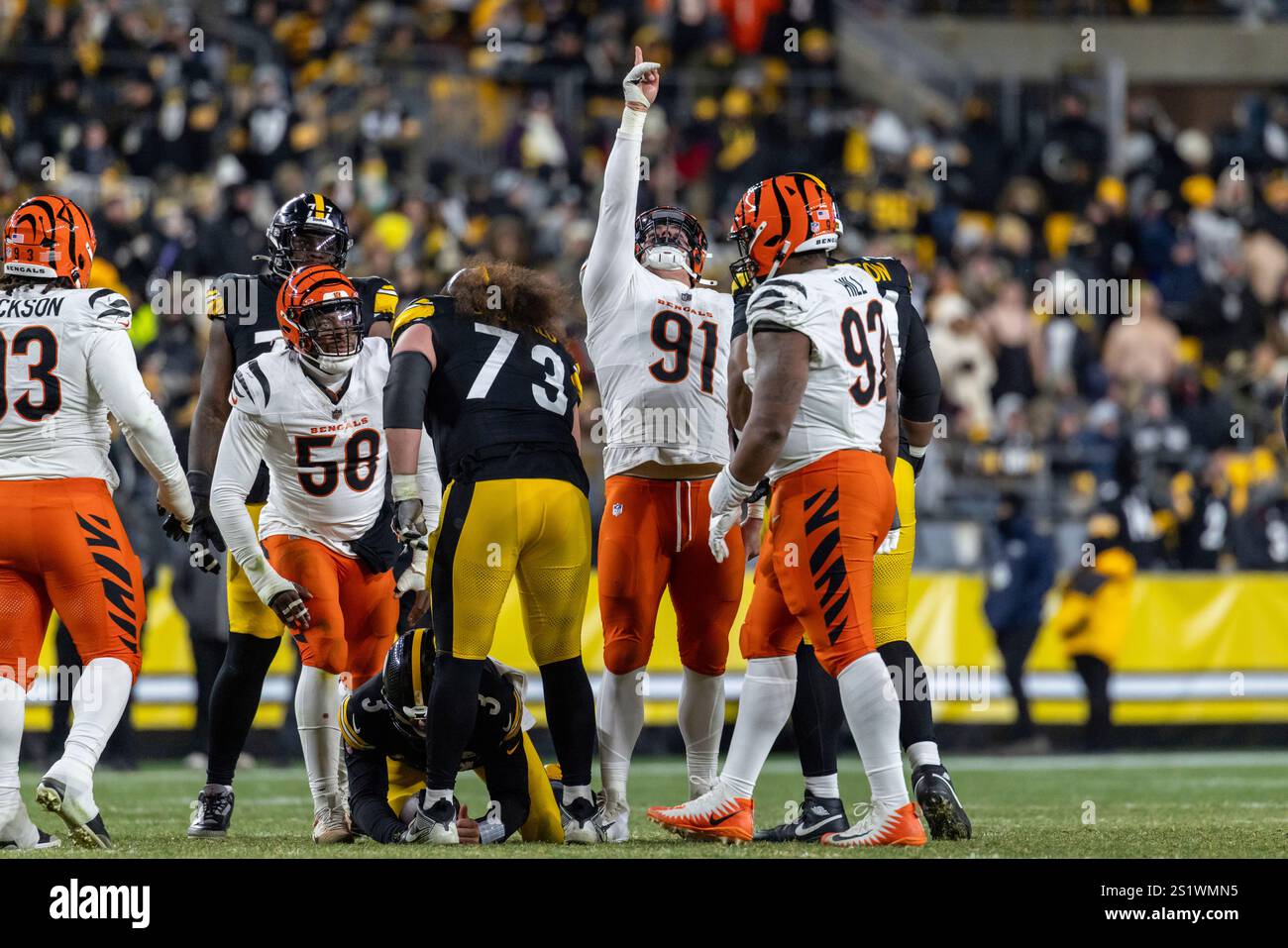 Cincinnati Bengals defensive end Trey Hendrickson (91) reacts after a ...