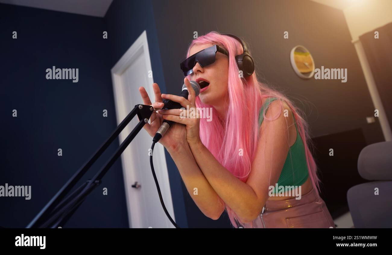Beautiful young singer and musician broadcast from her home studio ...