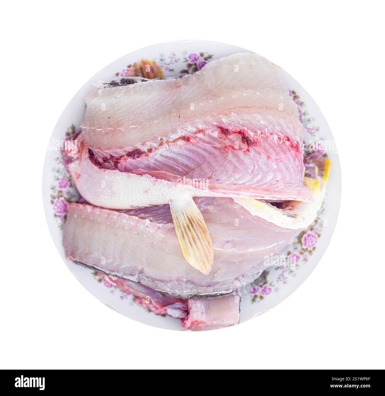 fresh fish meat on plate, isolated on white Stock Photo - Alamy