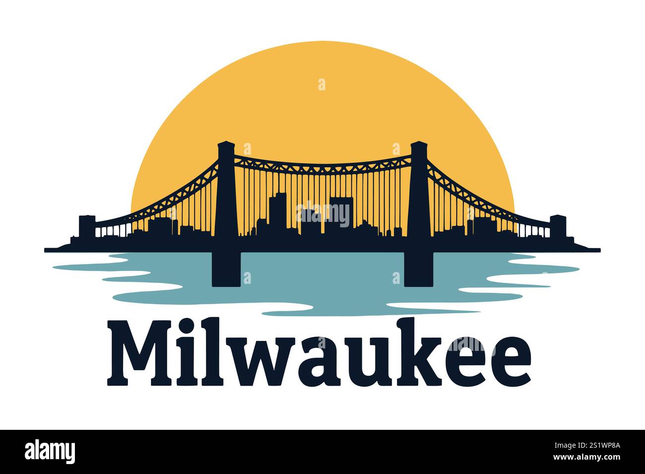 Hoan Bridge Over Lake Michigan with Milwaukee Skyline Stock Vector ...