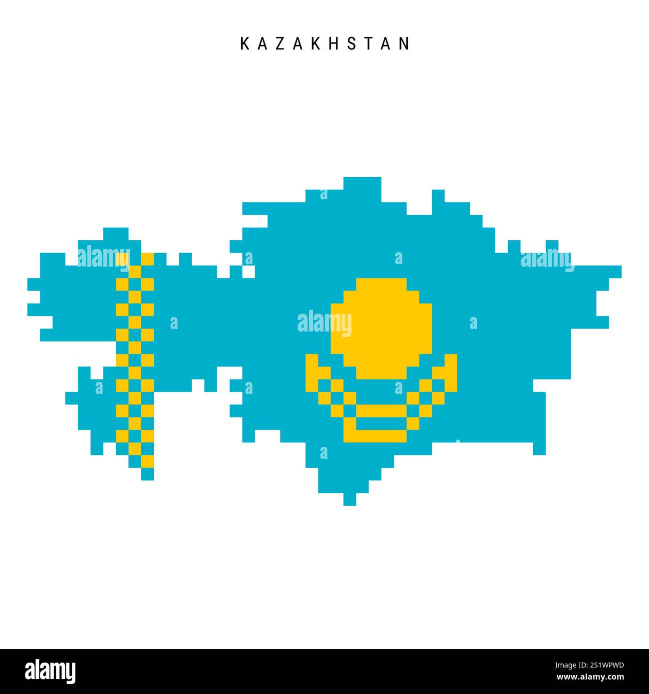 Kazakhstan pixel flag map icon. Flat vector illustration isolated on white Stock Vector Image ...