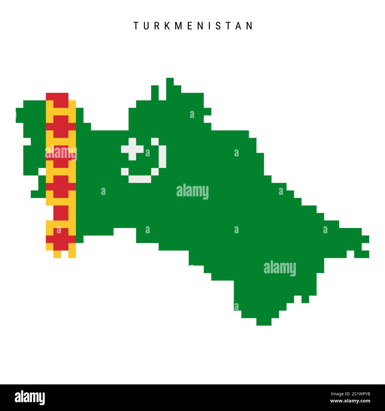Turkmenistan pixel flag map icon. Flat vector illustration isolated on ...