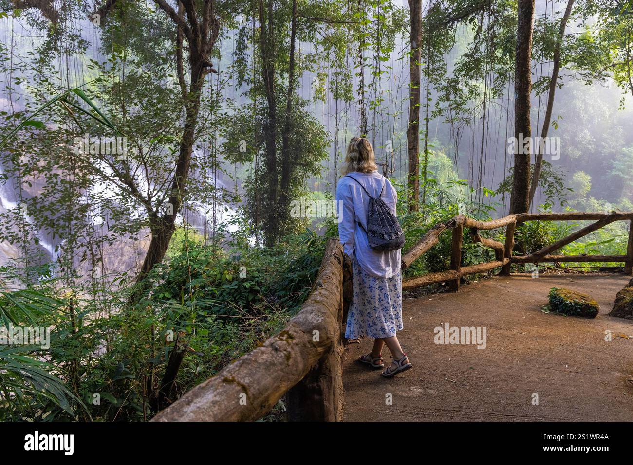 A young woman in the jungle at the Pha Suea Waterfall, Thailand Stock ...
