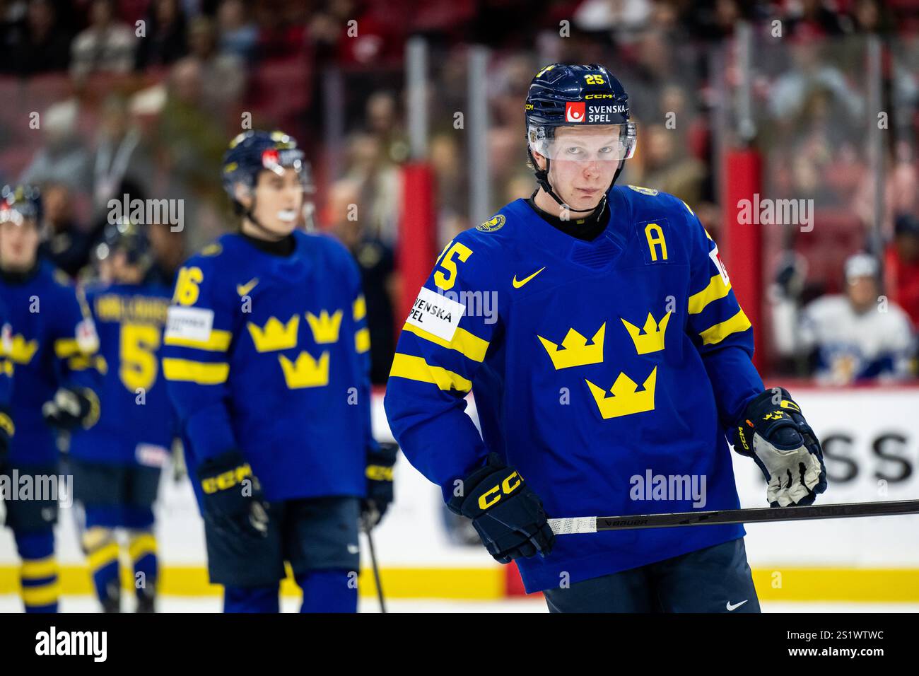 Otto Stenberg of, Sweden. , . during the 2025 IIHF World Junior ...
