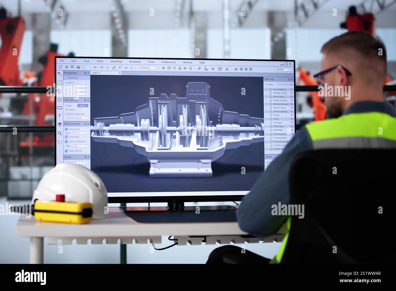 Factory With Robots Computer 3D CAD Software Stock Photo - Alamy