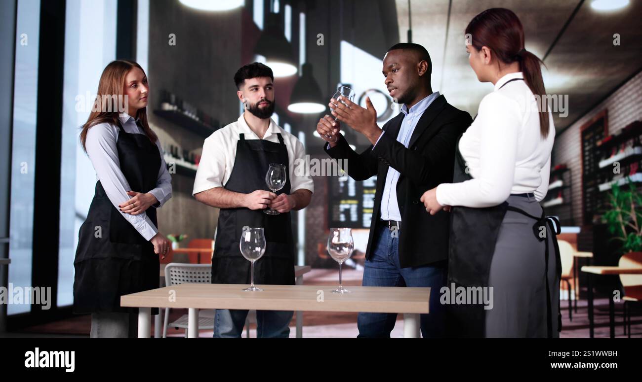 Hotel Manager Teach Restaurant Team Hygiene. Waitress And Waiter Staff ...