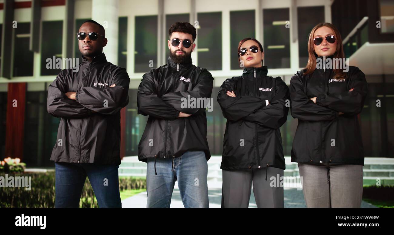 Security Guard Event Service. Officer And His Group Stock Photo - Alamy