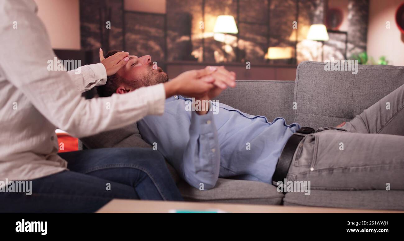 Hypnotherapy Psychotherapy Treatment. Man Hypnotized By Hypnotist Stock ...