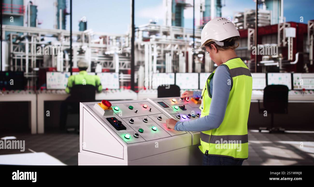 Engineer Operator Using Control Panel At Industrial Plant Stock Photo ...
