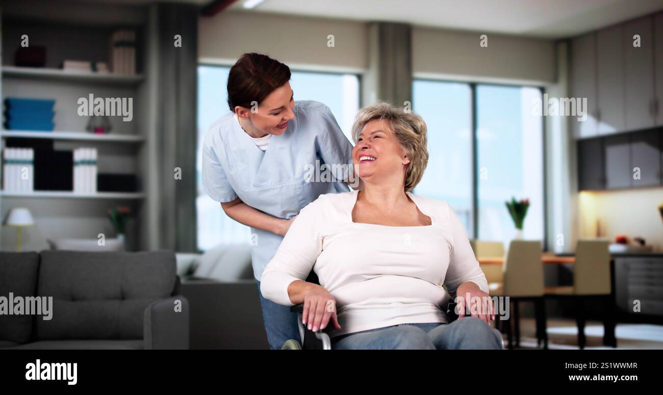 Smiling Caregiver Helping Older Patient With Recovery Stock Photo - Alamy