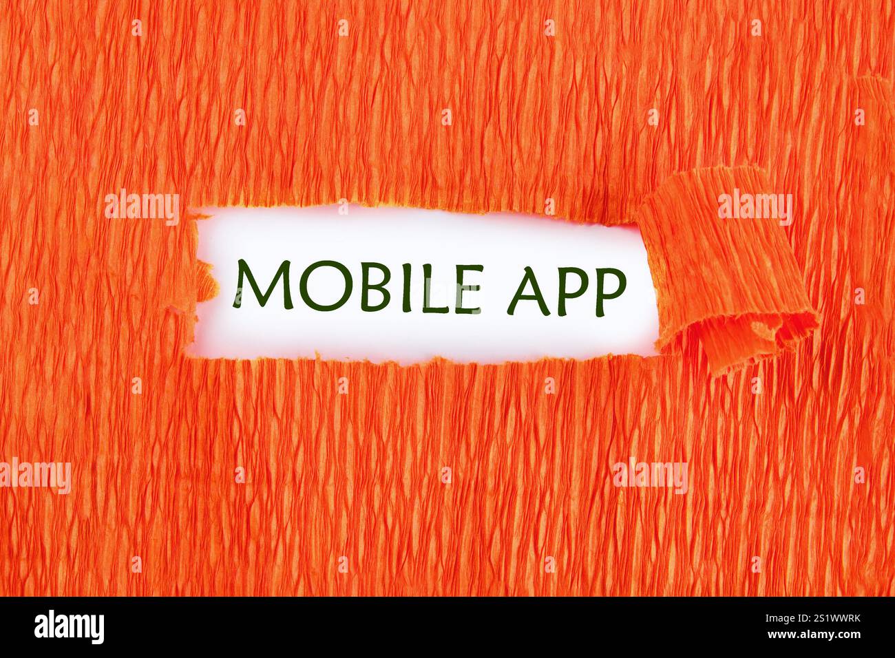 A vibrant orange textured background features a piece of torn paper ...