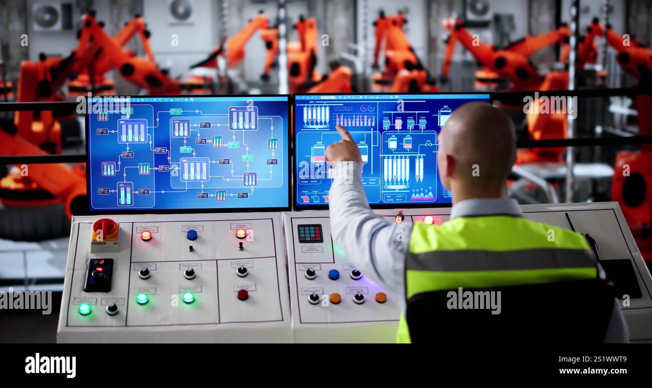 Scada Desktop Software On Computer At Car Manufacturing Line Stock ...