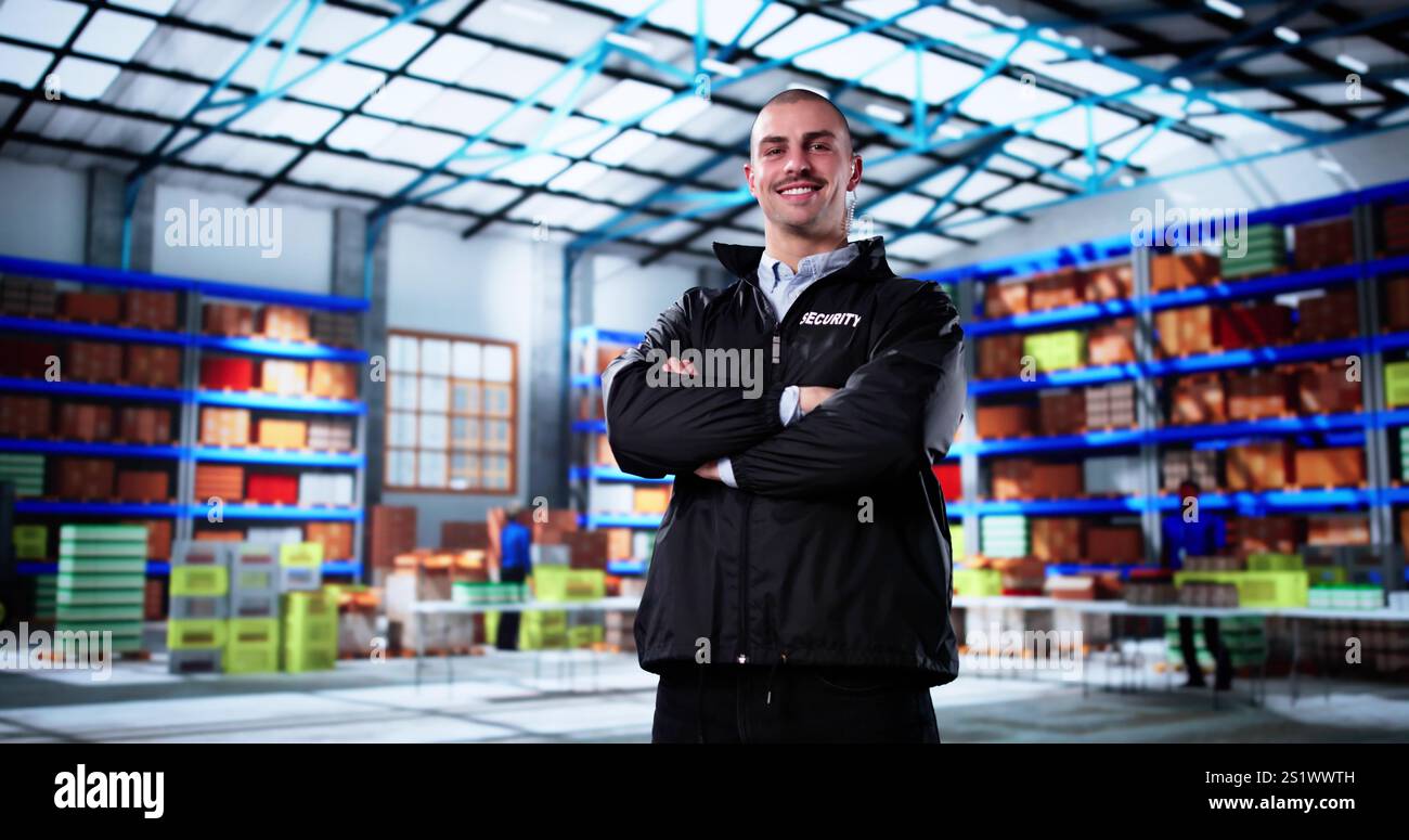 Guard Security Man Logistics Warehouse And Cargo Distribution Storage ...