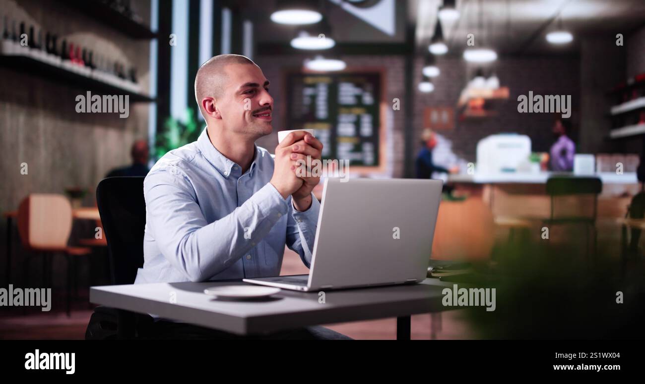 Analyst Businessman Thinking In Coffee Shop While Using Corporate ...