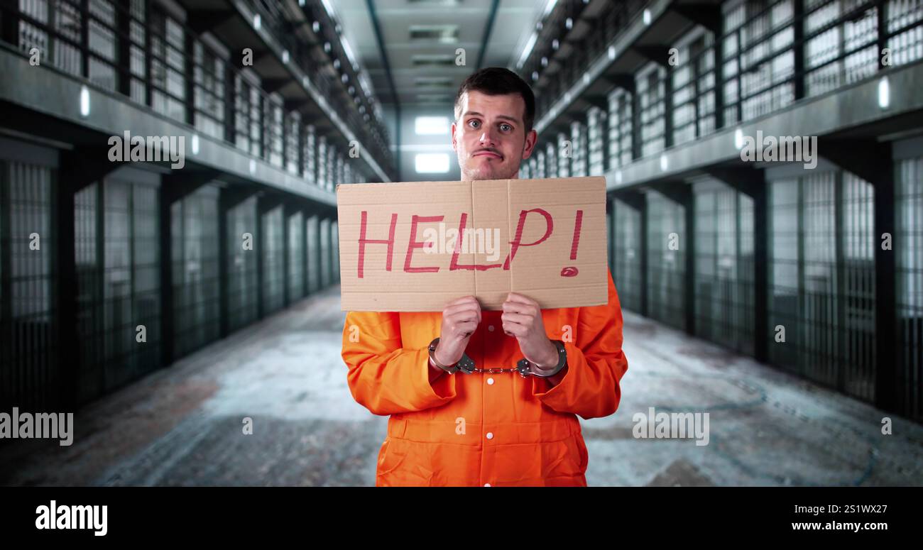 Scary Jail Cell Horror. Prisoner In Handcuffs With Help Text Message ...