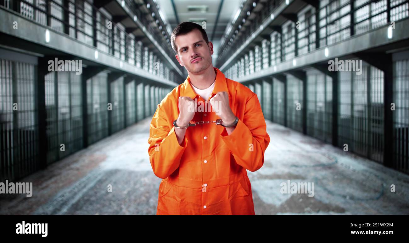 Man In Prison Or Jail in Orange Uniform. Crime Punishment Stock Photo ...