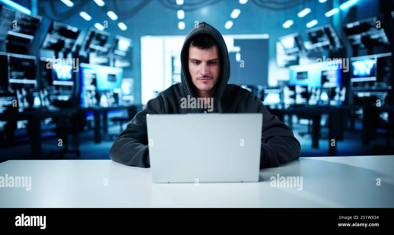 Cyber Security Risk. Thief Man Hacking Data Stock Photo - Alamy