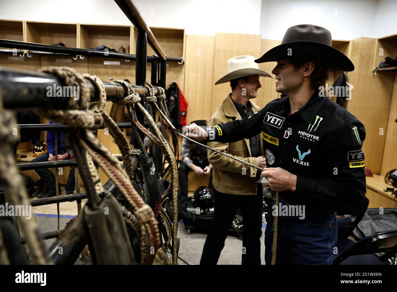 New York, USA. 04th Jan, 2025. Riders prepare in the locker room PBR's ...