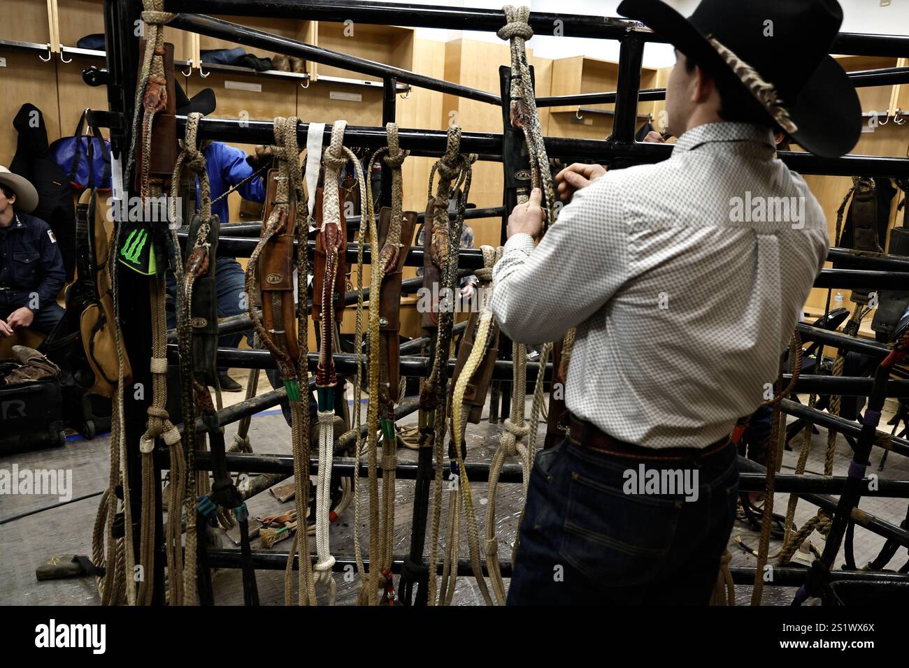 New York, USA. 04th Jan, 2025. Riders prepare in the locker room PBR's ...