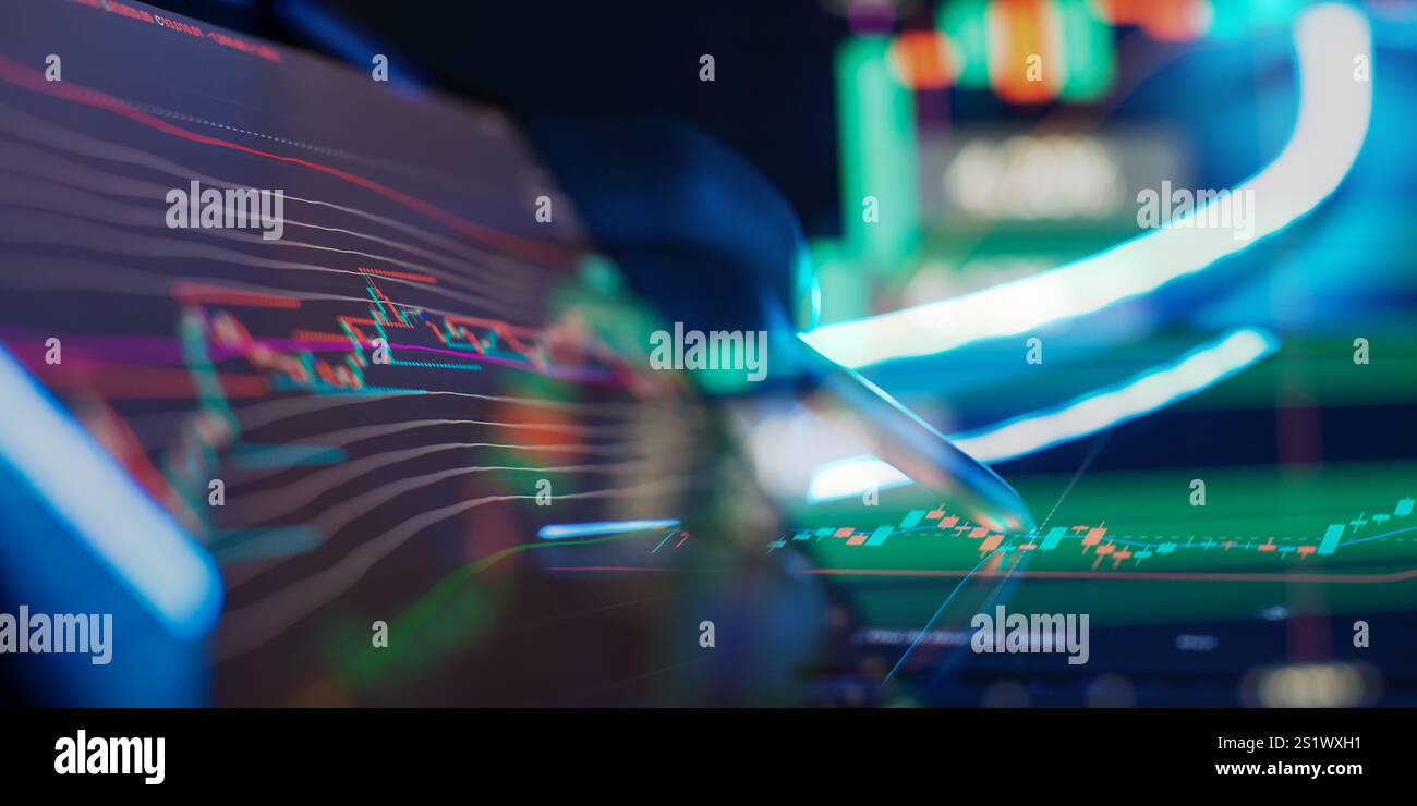 Stock Market Visualization with Digital Trading Chart and Bright Stock ...