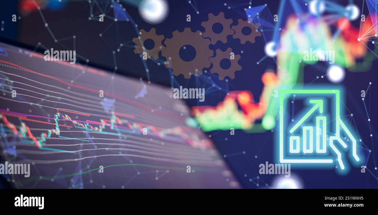 Abstract Trading Screen with Candlestick Chart and Colorful Market ...
