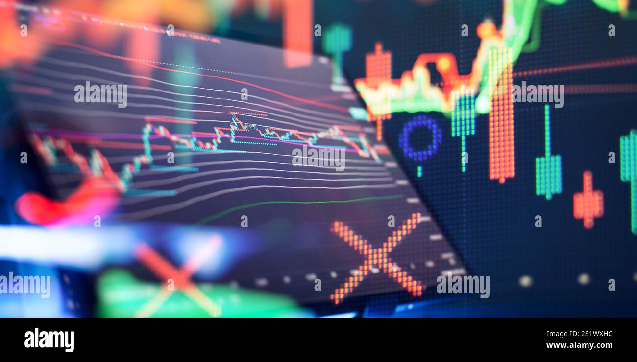 Stock Market Visualization with Digital Trading Chart and Bright Stock ...
