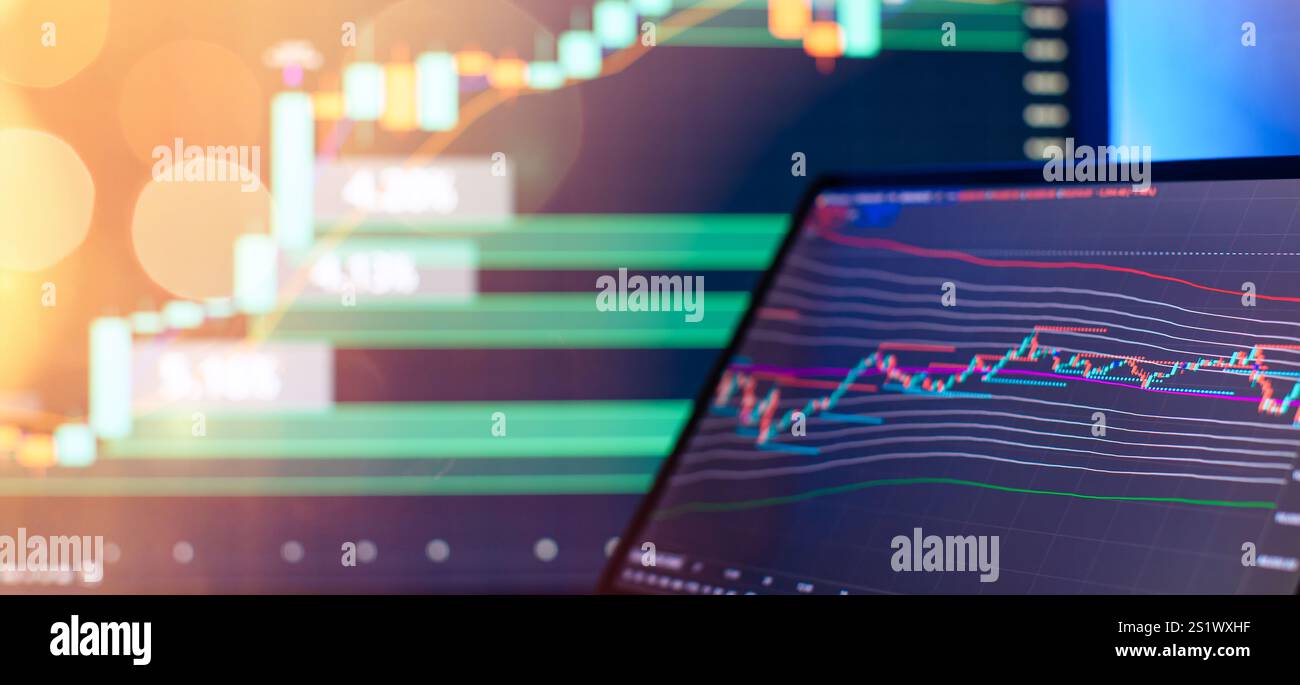 Digital Trading Interface with Candlestick Chart and Data Overlay ...