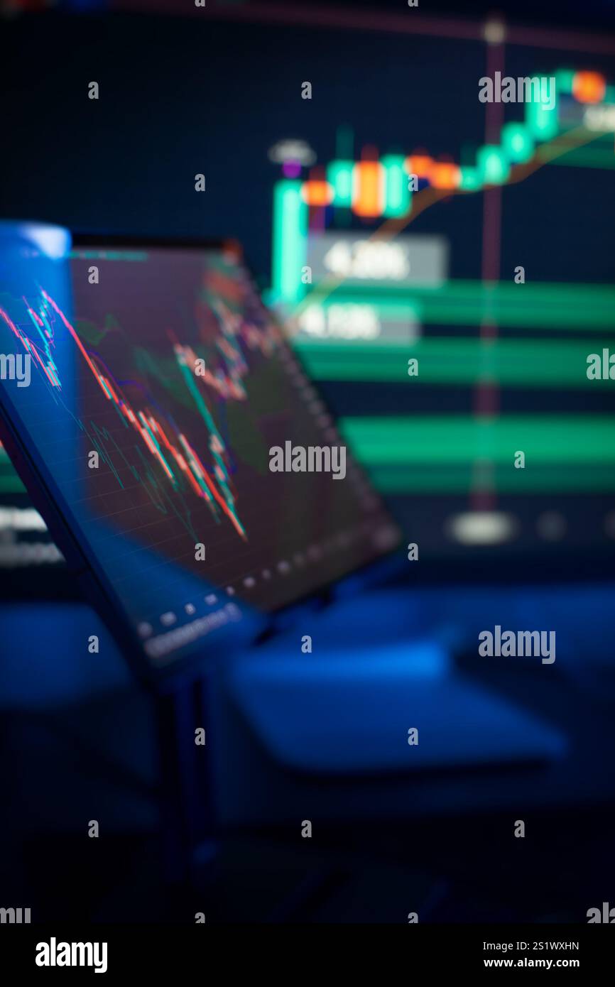 Stock Market Visualization with Digital Trading Chart and Bright Stock ...