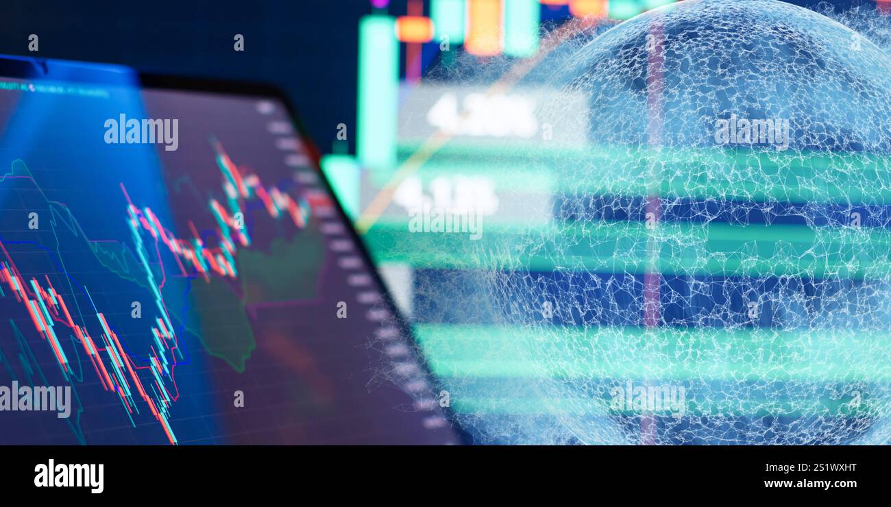 Stock Market Visualization with Digital Trading Chart and Bright Stock ...