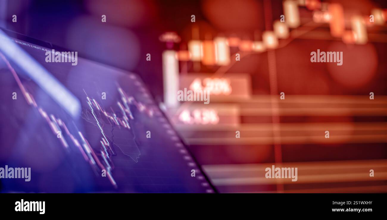 Stock Market Visualization with Digital Trading Chart and Bright Stock ...