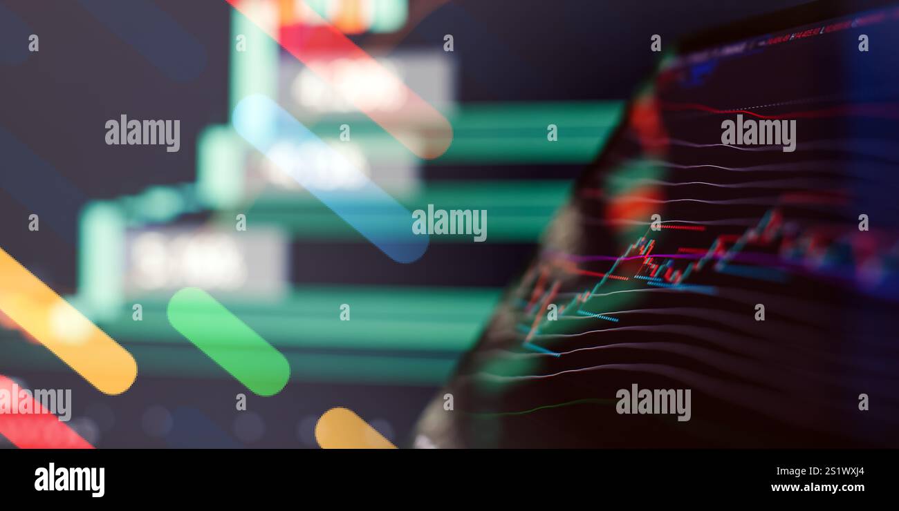 Abstract Trading Screen with Candlestick Chart and Colorful Market ...