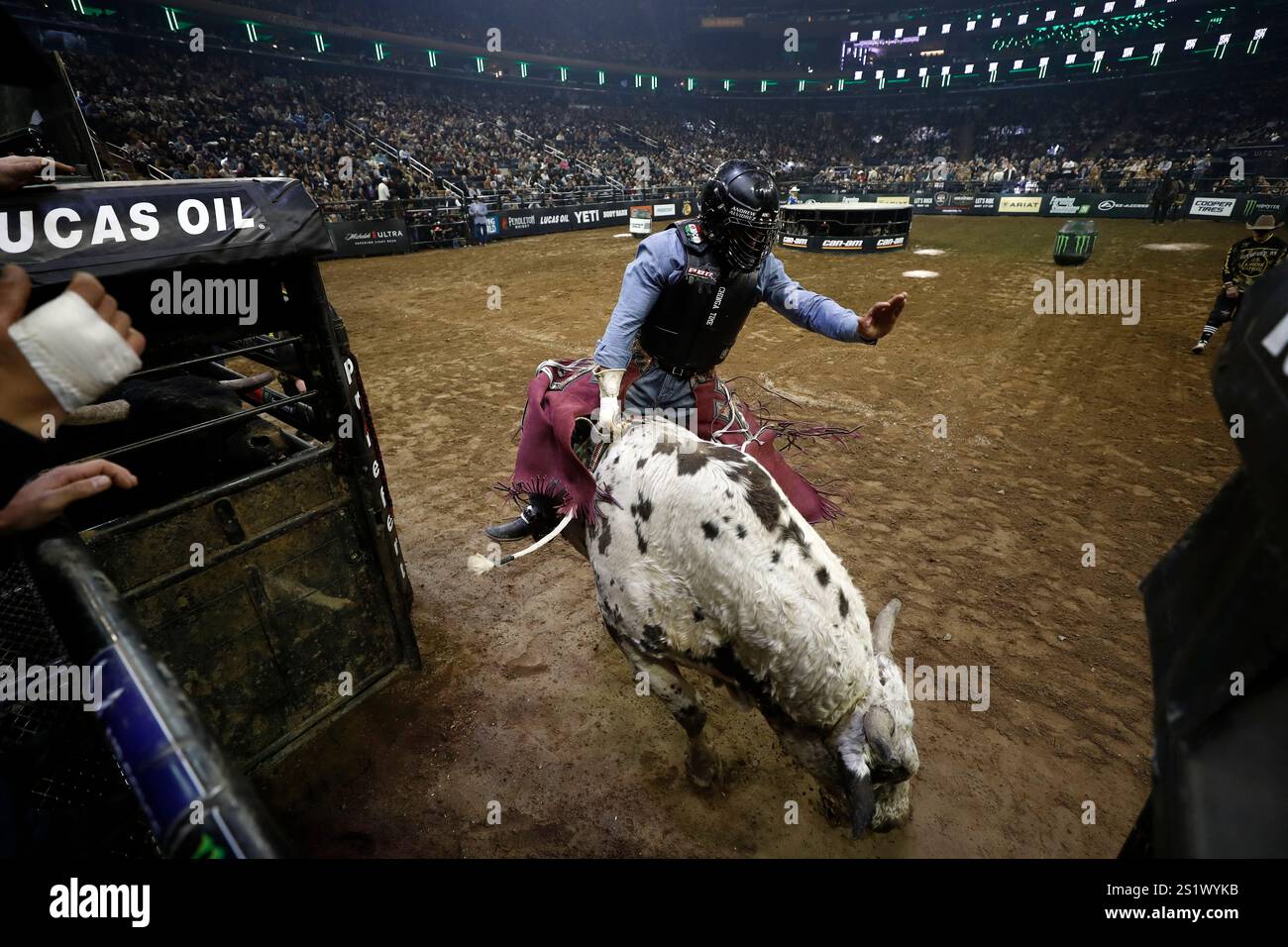 New York, USA. 04th Jan, 2025. Andrew Alvidrez rides during PBR's ...